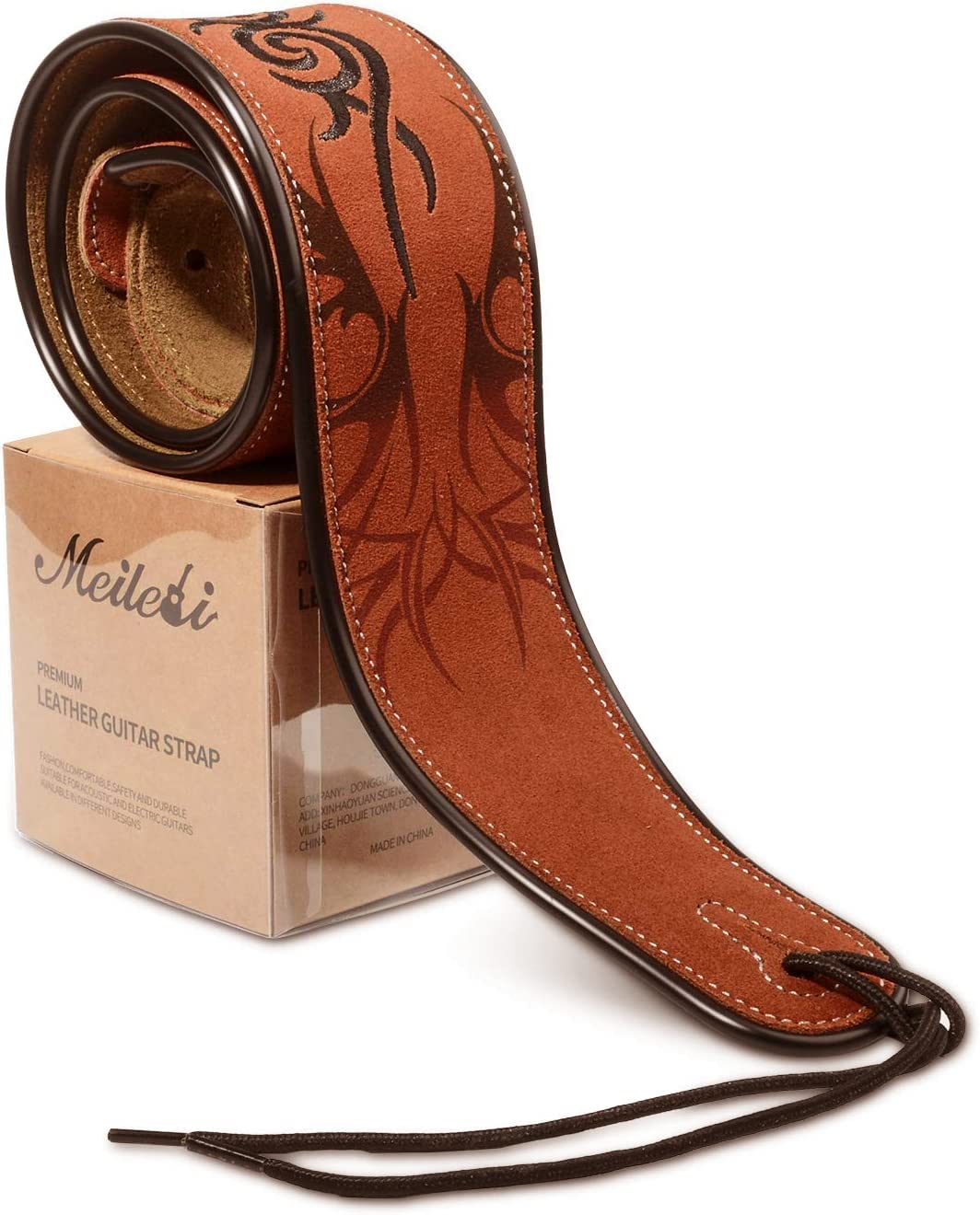 Dulphee Leather Guitar Strap, 2.8 Inches Width Suede Guitar Strap for Bass, Electric guitar and Acoustic Guitar (Brown Tribal)