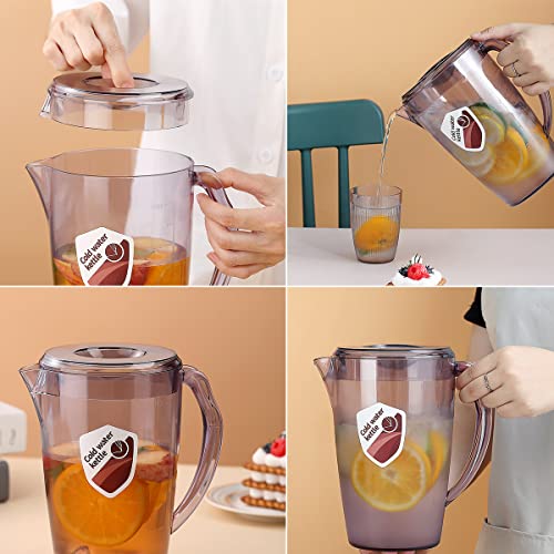 HOMQUEN Plastic Pitcher, 60 Oz/1.8L Water Pitcher with Lid, Iced Tea Pitcher, Water Carafe, Jar Pitcher, Water Jug with Handle for Tea, Juices, Milk, Cold or Hot Beverages (1 Pack/Gray)