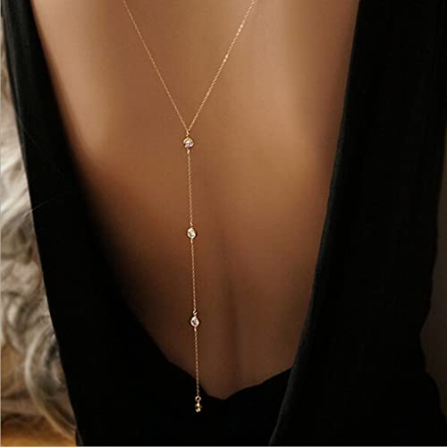 Artmiss Wedding Bridal Backdrop Necklace Crystal Back Necklace Gold Jewelry for Women