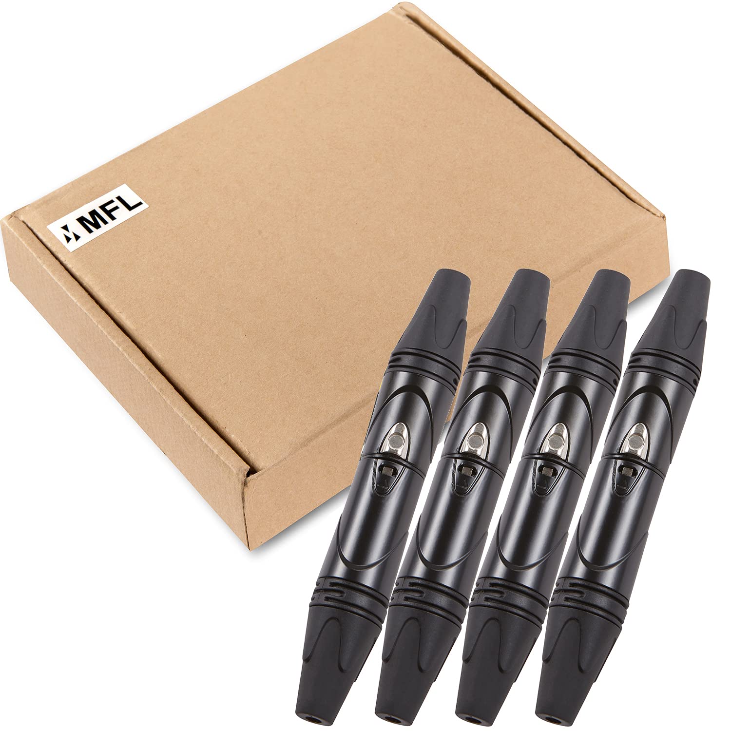 MFL. 3-Pin XLR Cable Connector Male and Female with Nickel Housing and Silver Contacts Mic Cable Plug Connector Audio Socket, Black, 4 Pairs