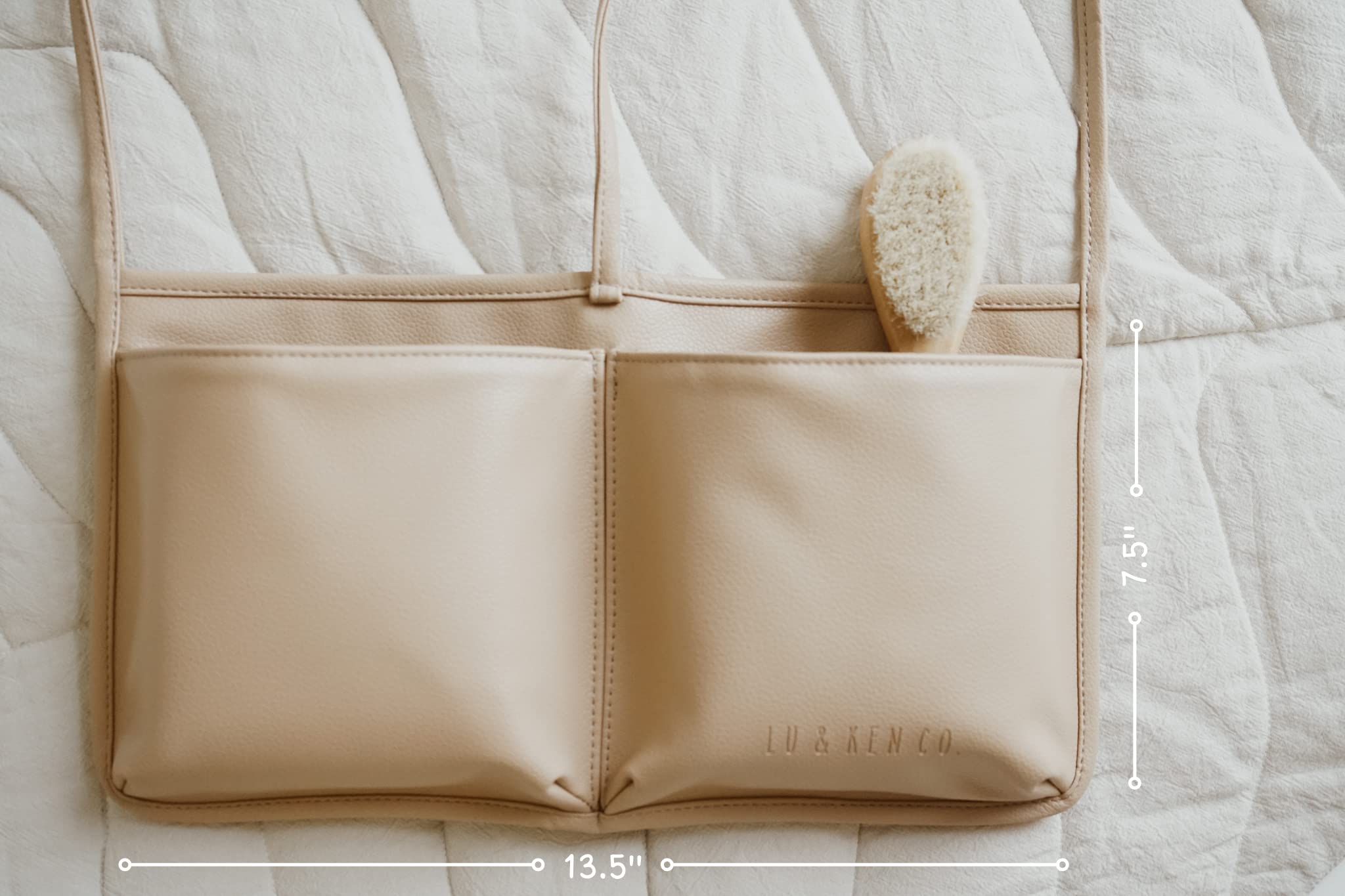Lu & Ken Baby Nursery Crib Organizer - Vegan Leather Hanging Diaper Organizer for Crib - 13.5 x 7.5 Inch Nursery Storage Bedside Crib – Water and Stain Resistant