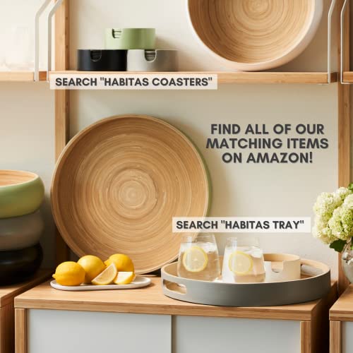 HABITAAS Fruit Bowl For Kitchen Counter, Decorative Bowl, Large Serving Bowl Or Fruit Basket For Kitchen Spun Bamboo (Gray)