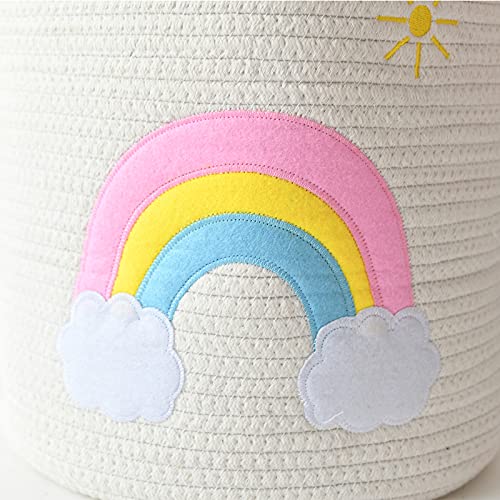 INough Woven Storage Baskets for Kids, Cotton Rope Toy Baskets with Handles Large Rainbow Storage Bins Dog Toys Organizer Solution for Office, Bedroom, Closet, Laundry (Rainbow)