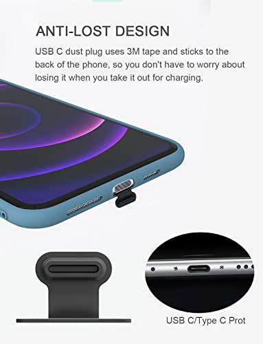 Gavemi USB C Dust Plug, for Phone USB Type C Port Dust Cover Cap, 2 Pack (Black)