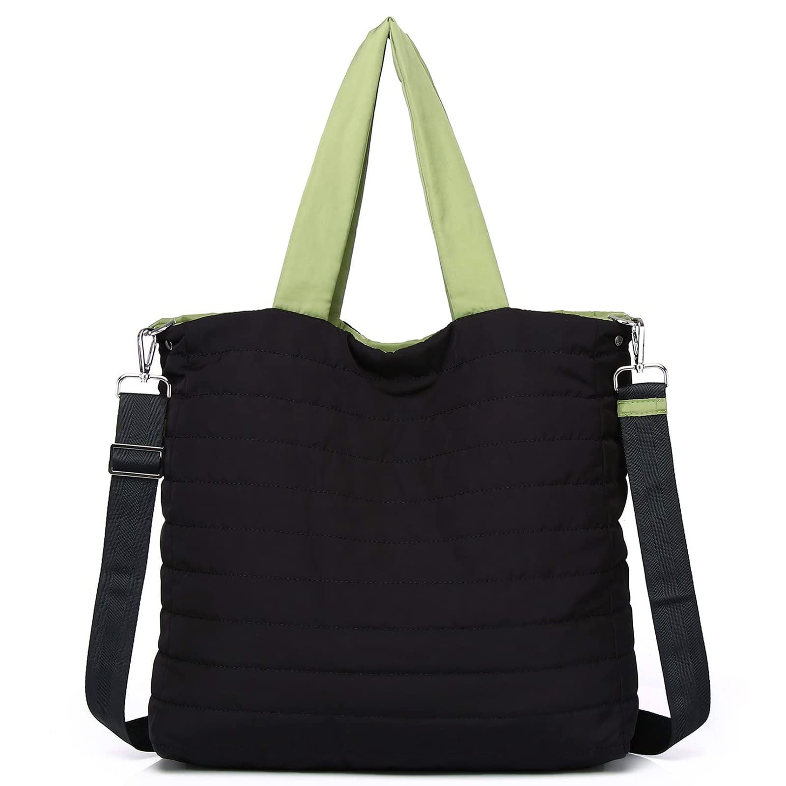 Hsitandy Tote Bag for Women, Crossbody Bags Purses for Women Crossbody Bag Quilted Tote Shoulder Bag Fashion Travel Handbag with Zipper Large Black/Viridity