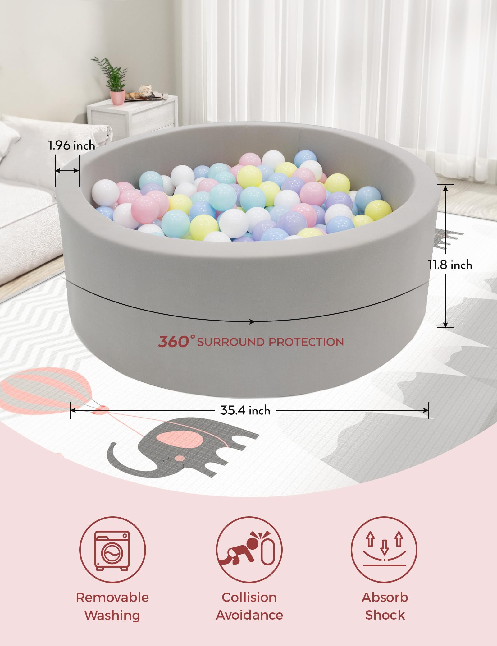 HOFISH Foam Playset with Ball Pit for Toddler Children, Playset Designed Easy to Clean or Install, Children Indoor Active Climbing Crawling and Playing -(Balls NOT Included) (Light Gray, 1PC)
