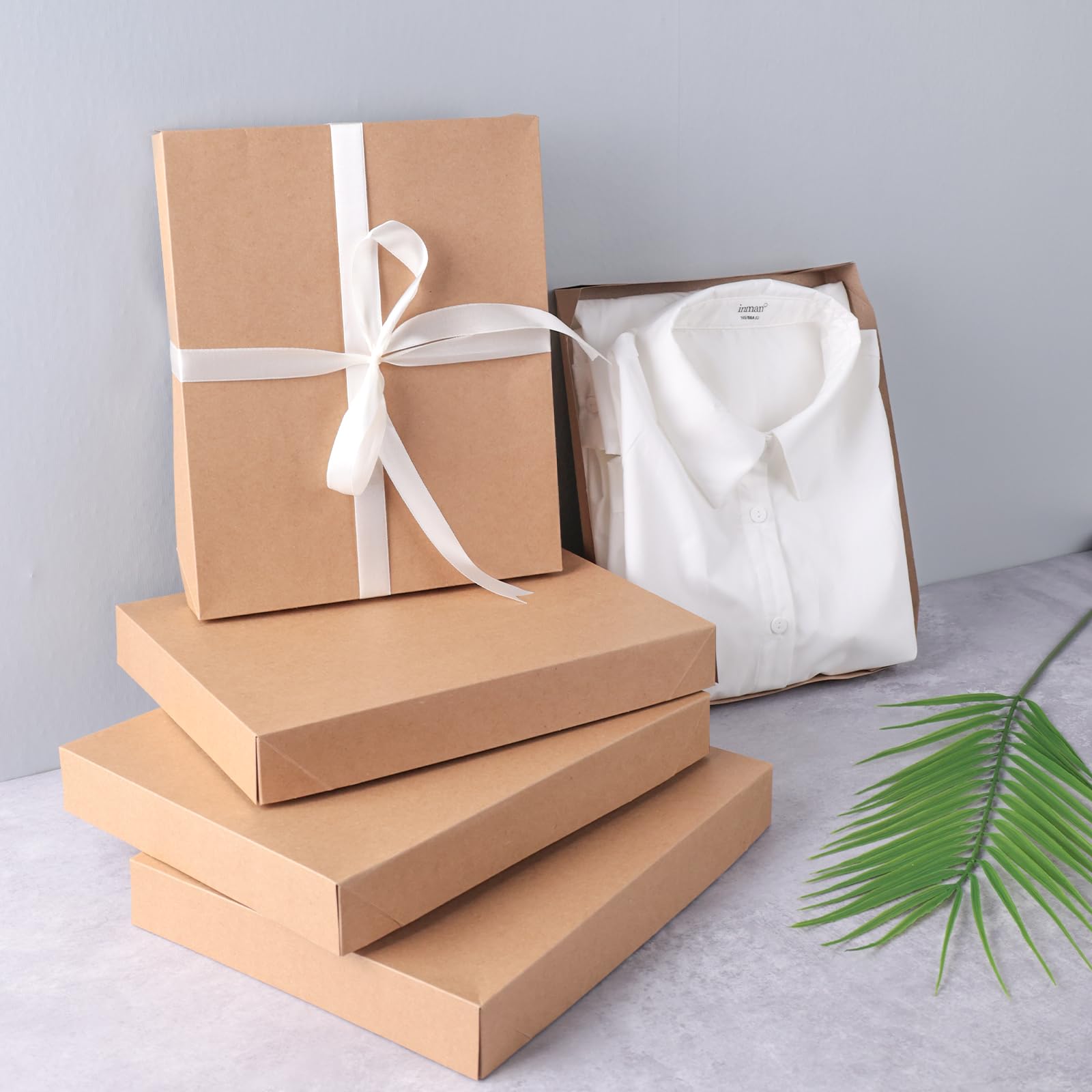 VGOODALL 5PCS Gift Boxes with Lids, 11.8 x 9.5 x 1.6 Inches Brown Gift Box Bulk for Birthday Party