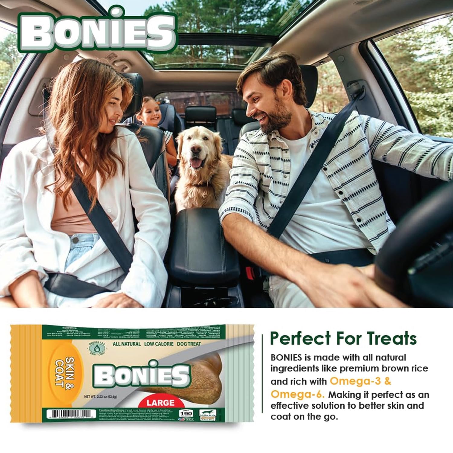 Bonies Natural Skin & Coat Formula Medium-Sized Single Bone - Promote Silky Coat & Healthy Skin, Healthy Teeth & Fresh Breath, Low Calories - Chicken Flavor, 1 Bone