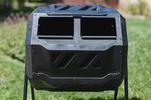 MaxWorks 50891 Compost Tumbler Bin Composter Dual Chamber 42 Gallon, Bundled with Gloves