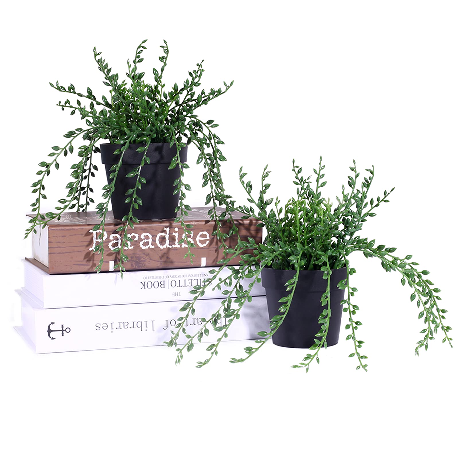 HUANGXIN Fake Plants Artificial Succulents Planters Realistic Faux Plant Mini Potted String of Pearls for Home Garden Office Decor