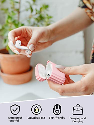 Eralierk [2 Pack] AirPods Silicone Protective Case Cover, with Keychain Compatible with Apple AirPods 2nd & 1st Generation, Front LED Visible (Black/Pink)