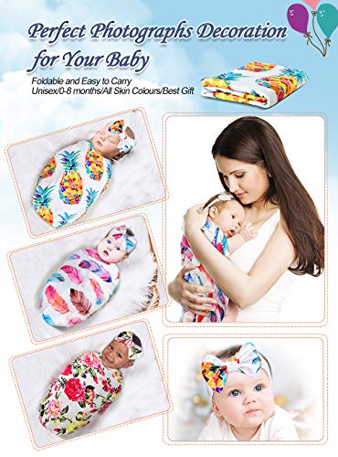 Newborn Receiving Blanket Headband Set - Unisex Soft Baby Swaddle Girl Boy Gifts