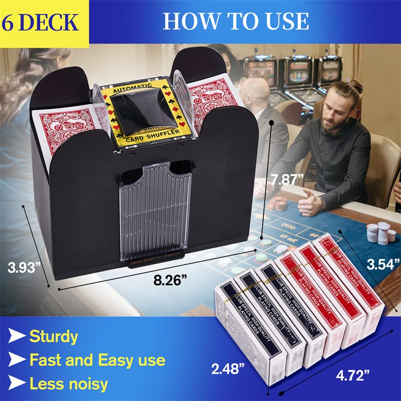 FONBEAR Automatic Card Shufflers 6 Deck (Playing Cards Included) - Battery-Operated Electric Shuffler Heavy Duty - Great for Casino, Home & Tournament Use for UNO, Blackjack, Texas Hold'em, Phase 10