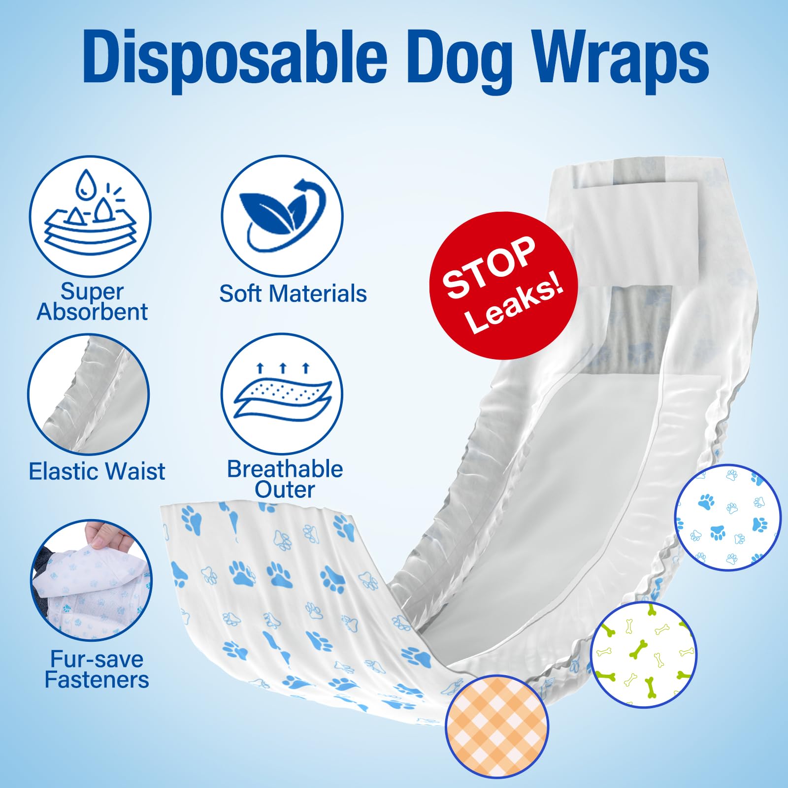 Pet Soft Disposable Male Dog Wraps - Dog Diapers for Male Dogs, Puppy Diapers 72pcs Small