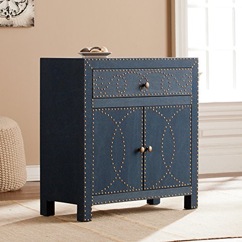 SEI FURNITURE Florian Double Door Navy Cabinet - Ornate Design - 2 Door Cabinet w/ Removable Shelf