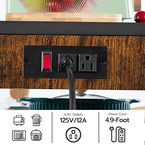 HOOBRO Bakers Rack with Power Outlet, 4-Tier Microwave Stand with Adjustable Wine Rack, Coffee Bar with 10 S-Shaped Hooks, for Kitchen, Living Room, Dinning Room, Rustic Brown BF60UHB01