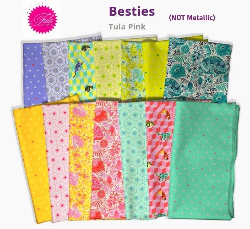 Tula Pink for Free Spirit Besties Hop to It W/Metallic Gold, Fabric by The Yard (Bluebell)