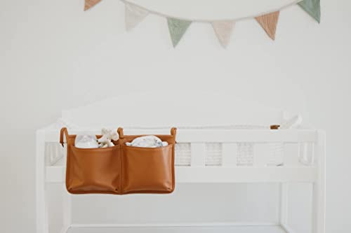 Lu & Ken Baby Nursery Crib Organizer - Vegan Leather Hanging Diaper Organizer for Crib - 13.5 x 7.5 Inch Nursery Storage Bedside Crib β Water and Stain Resistant