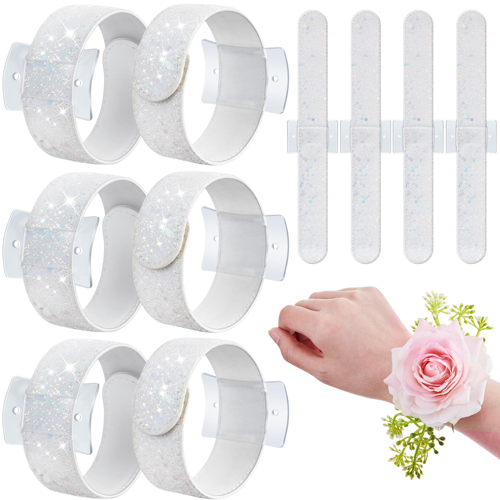Relaxgiant 6 Pieces Slaplet Wristlets Wrist Corsage Bracelets Corsage Wristlet Band Floral Corsage Slaplets Wedding Bracelets DIY Wrist Corsages Accessories for Bridesmaid Bridal Shower Party Prom