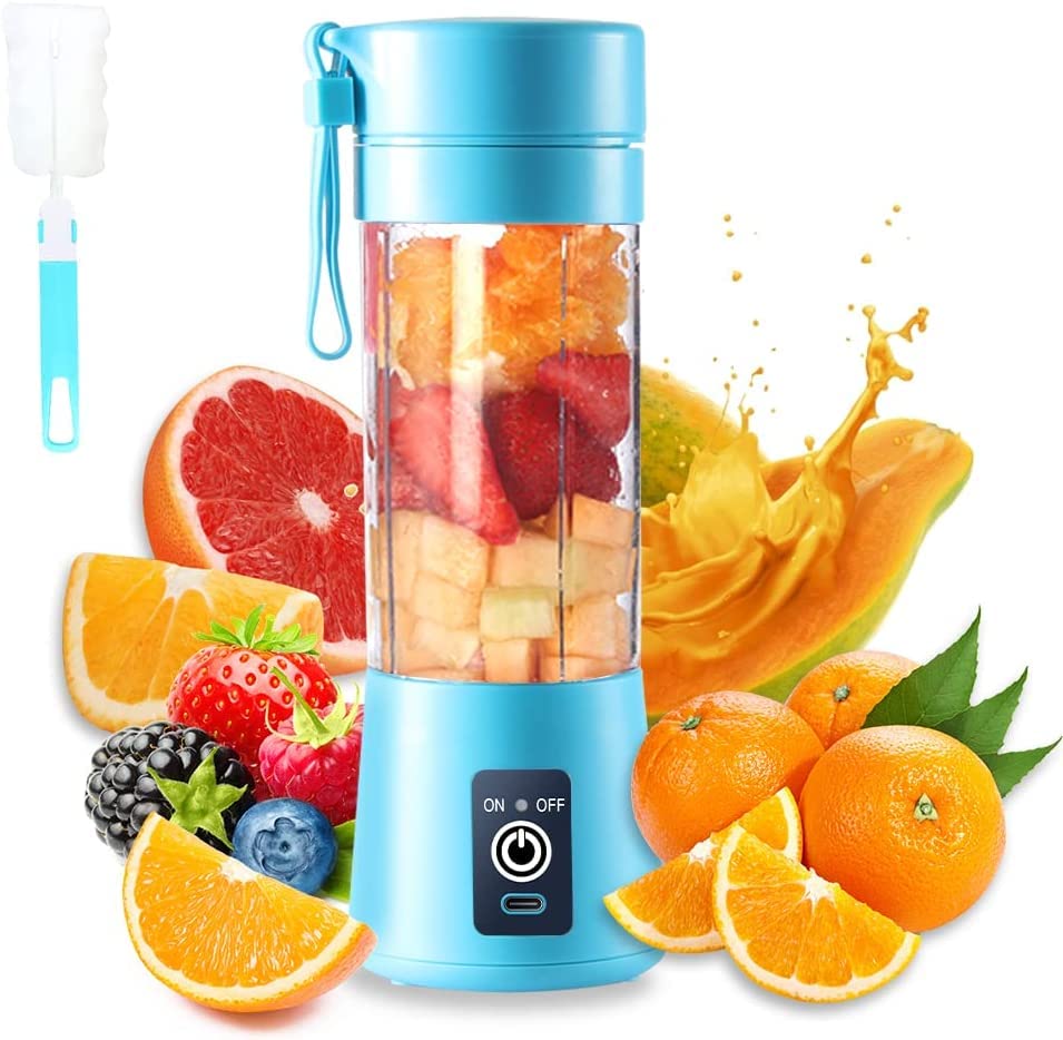 Portable Blender Mixer,Personal Juicer,Smoothies and Shakes Blender,HandCup Fruit Machine Blender 380 ML (Blue, Pink, Purple & Pink Color available) (Blue)