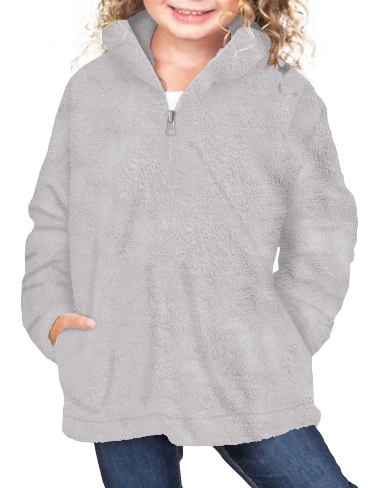 Bbalizko Kids Girl's Fuzzy Sherpa Sweatshirt 1/4 Zip Fleece Tie Dye Pullover Tops Winter Clothes Outfits