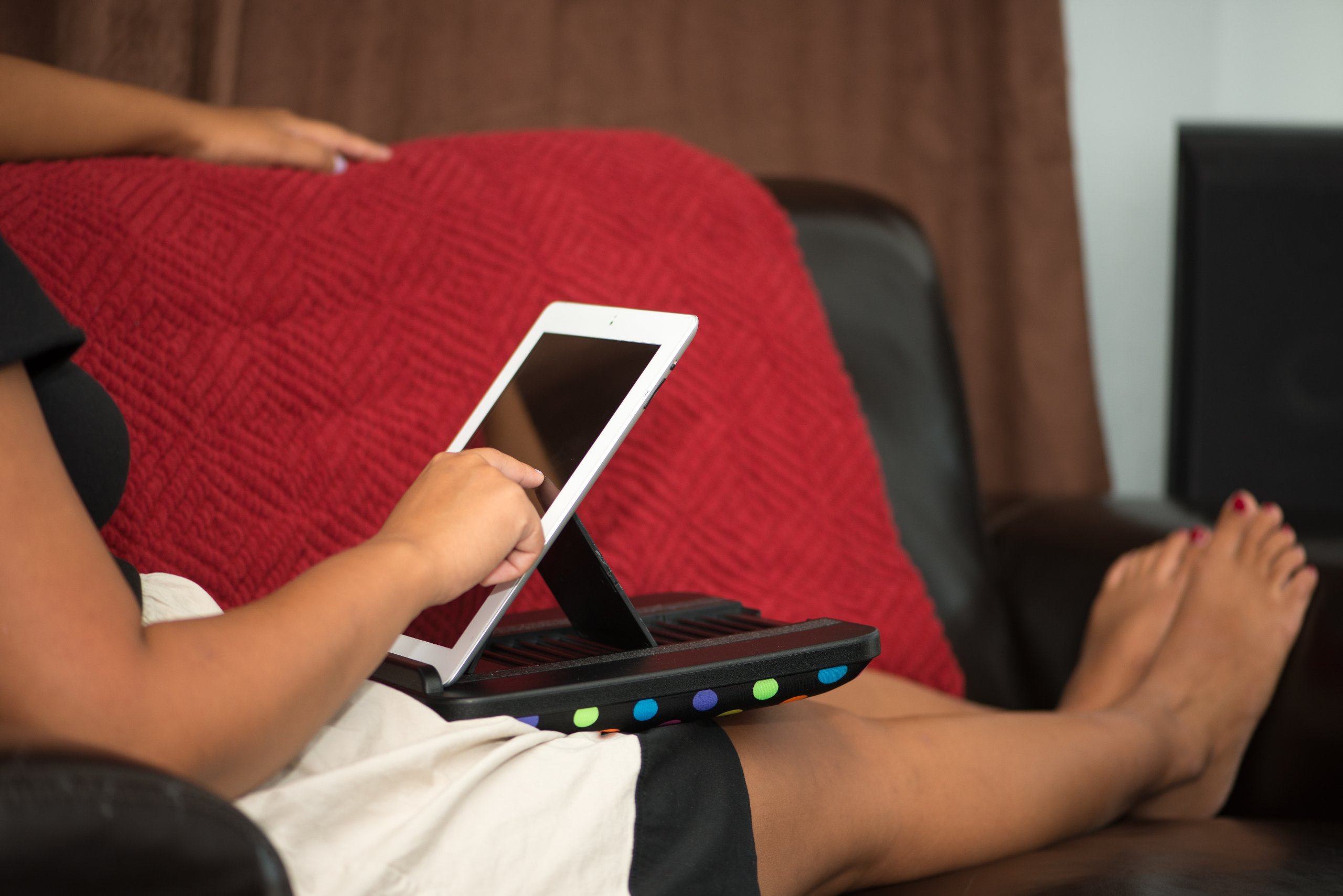 Padded Spaces Prop 'n Go Slim - Adjustable Bed Holder & Lap Stand for iPad, iPad Mini, Tablets and eReaders with Multi Angle Control (Polka Dots)
