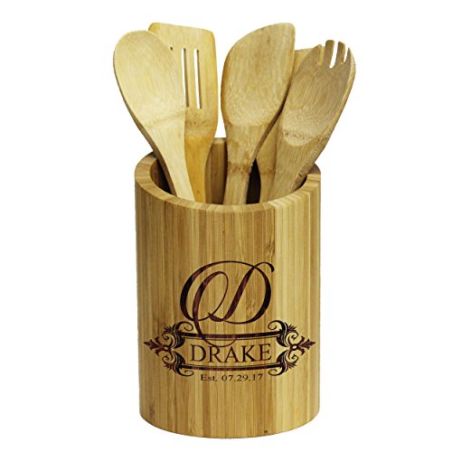 Personalized Kitchen Utensil Tool Holder Caddy Organizer Storage - Custom Monogrammed - Round