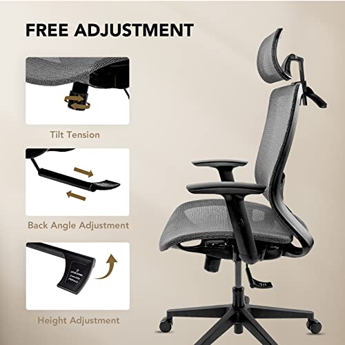 Ergonomic Office Chair Swivel Height Adjustable Computer Desk Chair Home Office Desk Chairs with Lumbar Support Gray