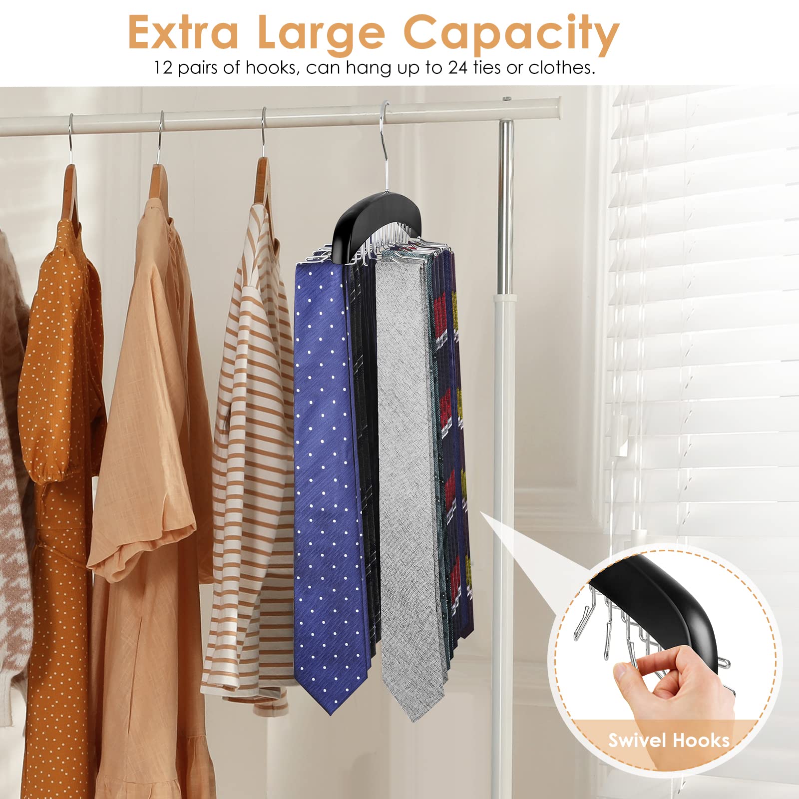 Tank Top Hanger, Bra Hangers for Closet Organizer 360° Rotating 24 Foldable Metal Hooks Tie Rack Hanger for Men Space Saving Non-Slip Hanging for Camisoles Belts Bathing Suit Scarves 1 Pack