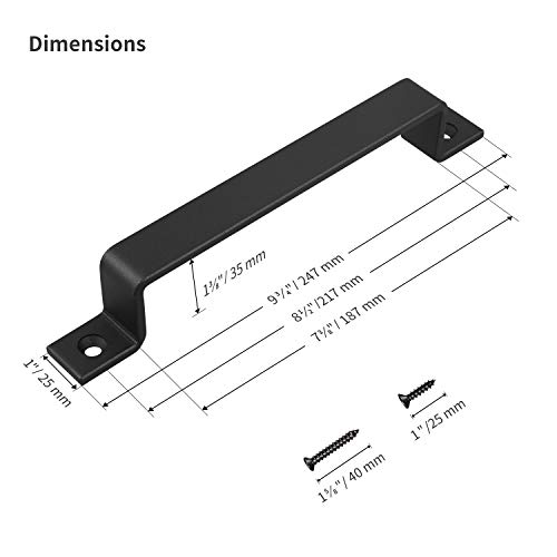 FaithLand Barn Door Handle, Black 10 inch Gate Handle Set (Pack of 2), Door Pull, Pull Handle for Sliding Barn Door Gate Cabinet Closet Drawer Garage Shed- 2 Sets of Different Lengths Screws Included