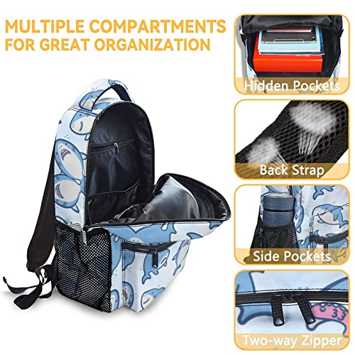 CUNEXTTIME Shark Backpack for Girls Boys, 16 Inch Blue Backpacks for School, Cute Lightweight Durable Bookbag for Kids