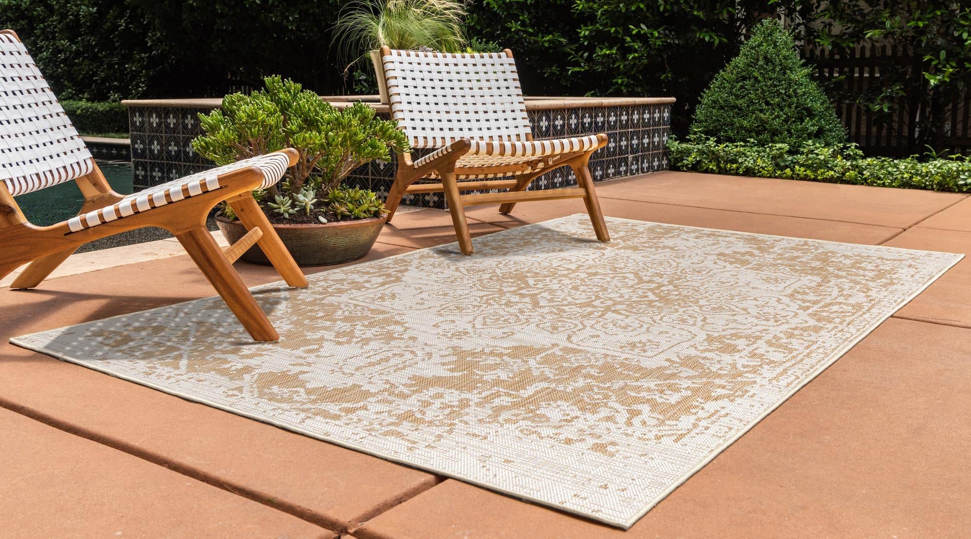Rugs.com Jill Zarin Outdoor Collection Rug β 6' x 9' Blue Flatweave Rug Perfect for Bedrooms, Dining Rooms, Living Rooms