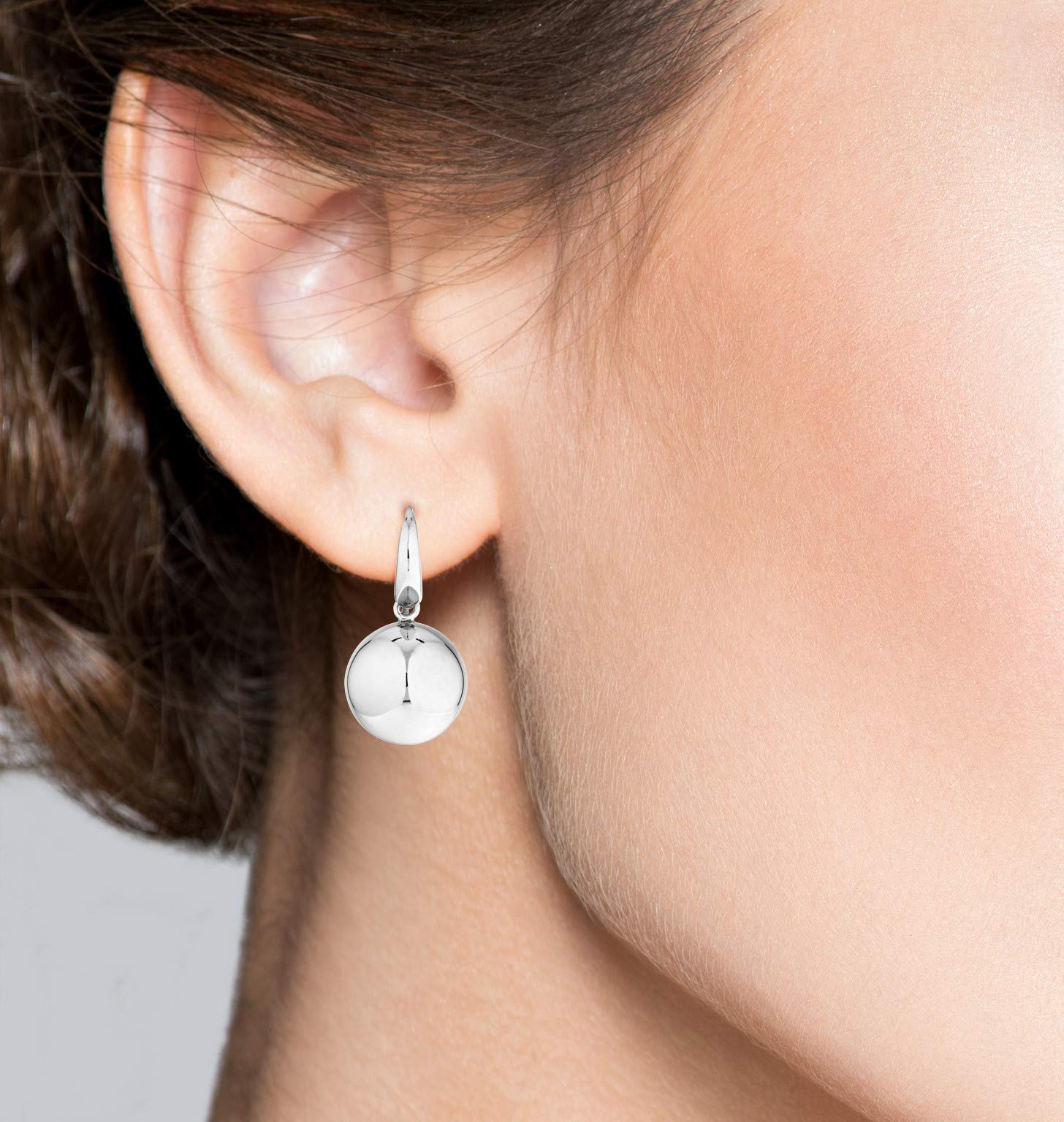 Miabella 925 Sterling Silver Italian High Polished Round Bead Ball Dangle Leverback Earrings for Women 12mm, 14mm Made in Italy (14mm (9/16 Inch))
