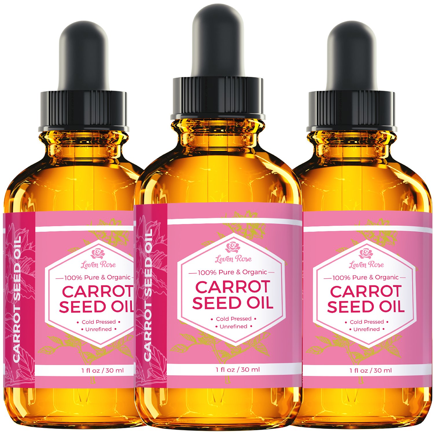 Leven Rose Carrot Seed Oil Pure Unrefined Cold Pressed Moisturizer for Hair Skin and Nails 1 oz