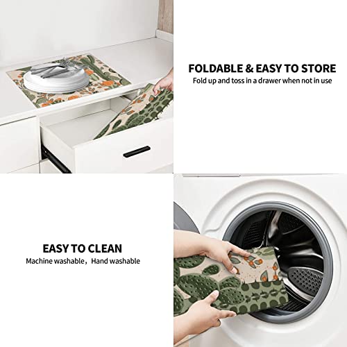 Green Cactus Printed Drying Mat For Kitchen Ultra Absorbent Microfiber Dishes Drainer Mats Non-Slip Silicone Quick Dry Pad - 18 X 16inch