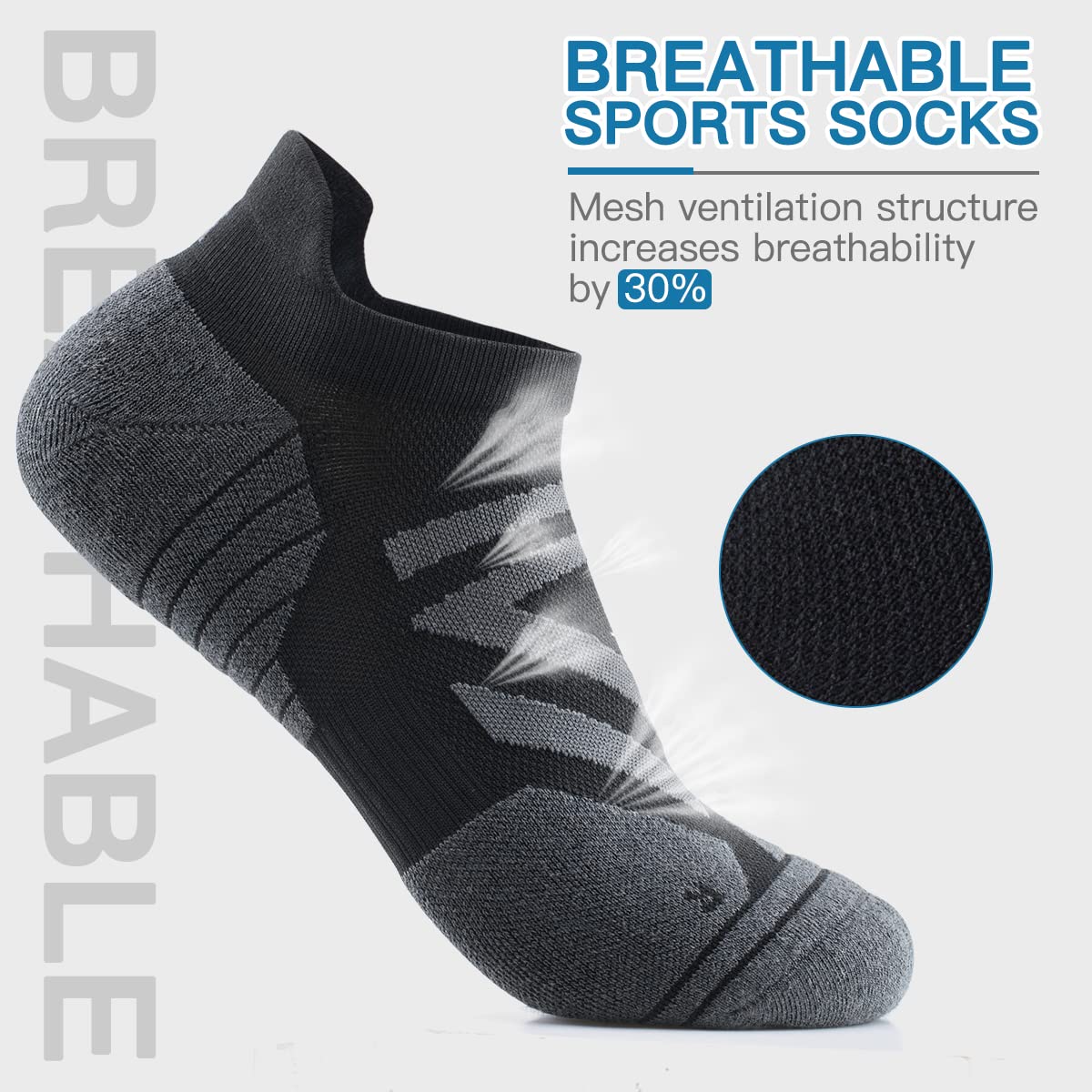 Avoalre Ankle Athletic Running Sports Low Cut Tab Socks Coolmax Moisture Wicking Seamless (Black Grey, Large)