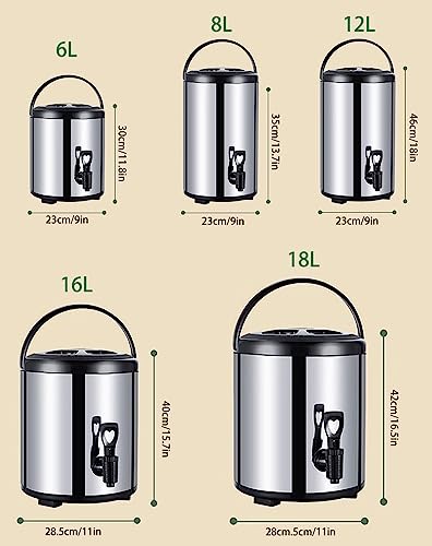 Insulated Beverage Cold Drink Dispenser, Stainless Steel Heat Insulation Barrel Kitchen Milk Tea Equipment with Faucet for Brewing Party Buffet Commercial,18L