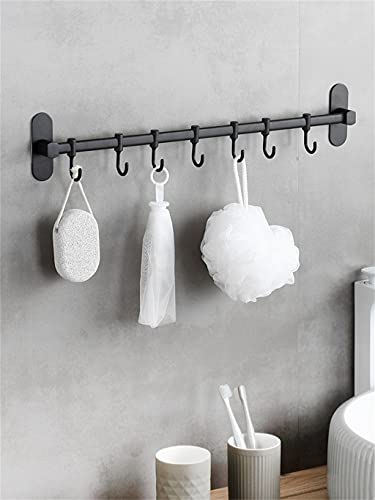 Hook up A Row of Stainless Steel Kitchen Hooks Without Perforation and Traceless Stickers Hook Hanger Bathroom Sticky Hook Rack (Color : Black Size : 7 Hooks) jiangyu1994