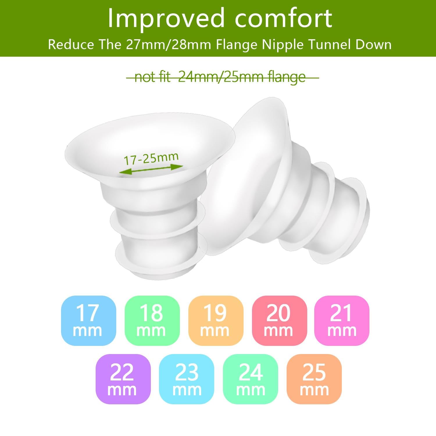 begical Flange Inserts 25mm Compatible with Spectra/Motif Luna/Elvie/Willow/Ameda MYA 28mm Breast Shields also fit Medela/momcozy/tsrete 27mm flange