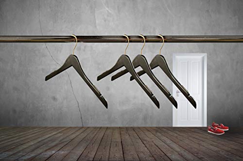 NAHANCO 20217 17” Flat Wooden Top Hanger with Notches, Brushed Chrome Hook, Black (Pack of 100)