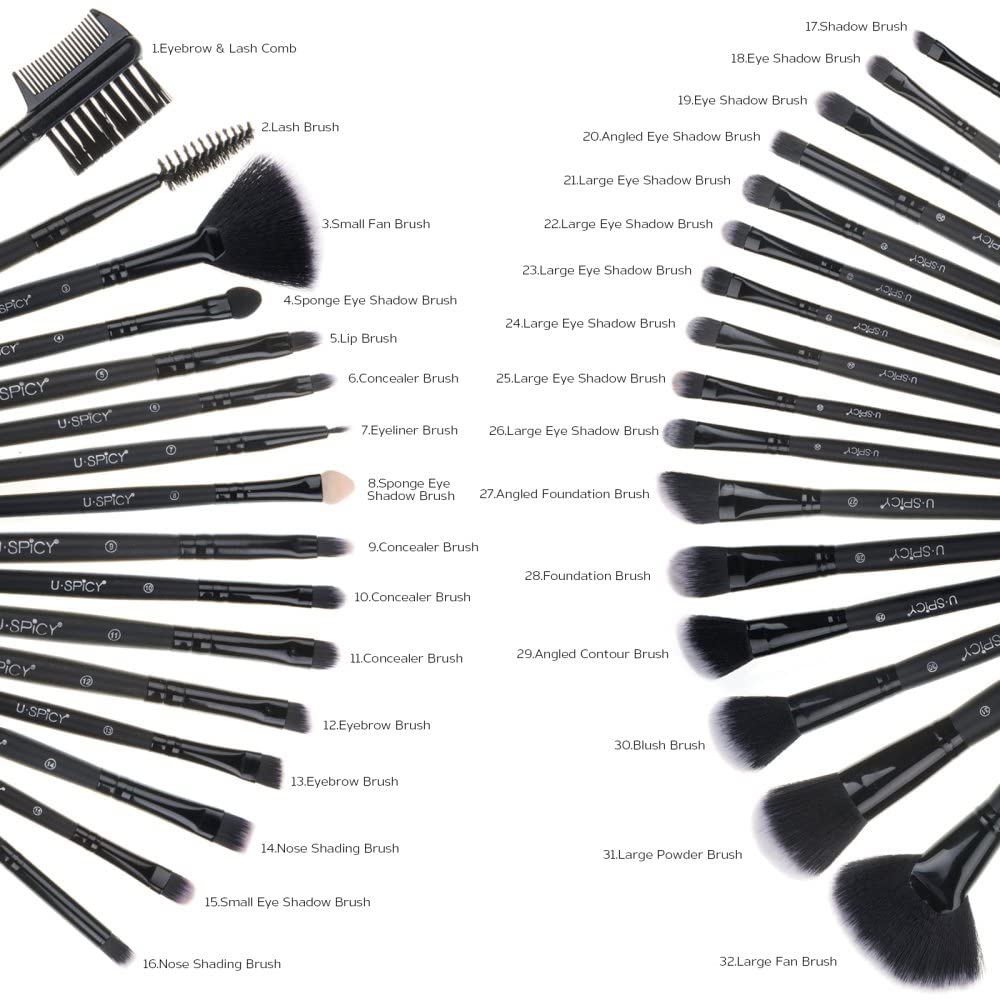 Makeup Brushes, 32 Pcs Premium Synthetic Professional Makeup Brushe Set Essential Cosmetics With Case, Face Eye Shadow Eyeliner Foundation Blush Lip Powder Liquid Cream Blending Brush-Black