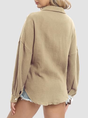 ATHMILE Womens Button Down Shirts Fall Fashion 2024 Shacket Jacket Long Sleeve Oversized Work Blouses T-Shirt