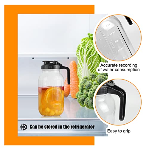 Half Gallon Mason Jar Pitcher, 64 oz Sun Tea Jar Large Wide Mouth Mason Jar Pitcher with Airtight Lid,2 Quart Glass Pitcher for Lemonade,Coffee,Ice Tea Pitcher for Fridge