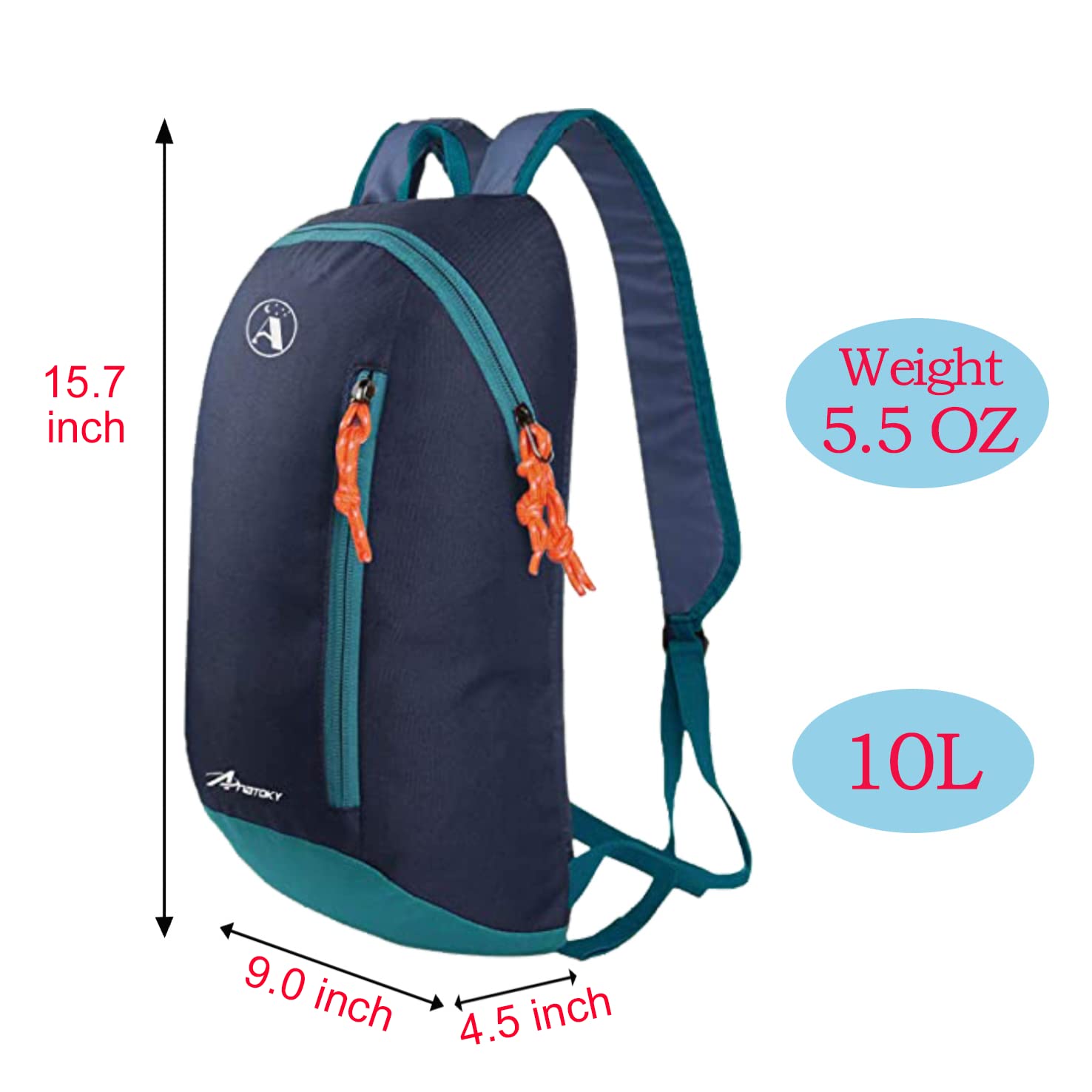 Anatoky Outdoor Small Mini Backpack Water Resistant Packable Lightweight Causal Hiking Camping Daypack Travel Day Pack 10L(Navy Blue)