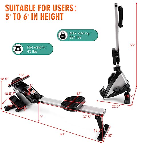 Goplus Folding Rowing Machine,Magnetic Rower with Adjustable Resistance and LCD Display, Exercise Cardio Fitness Equipment for Home Use