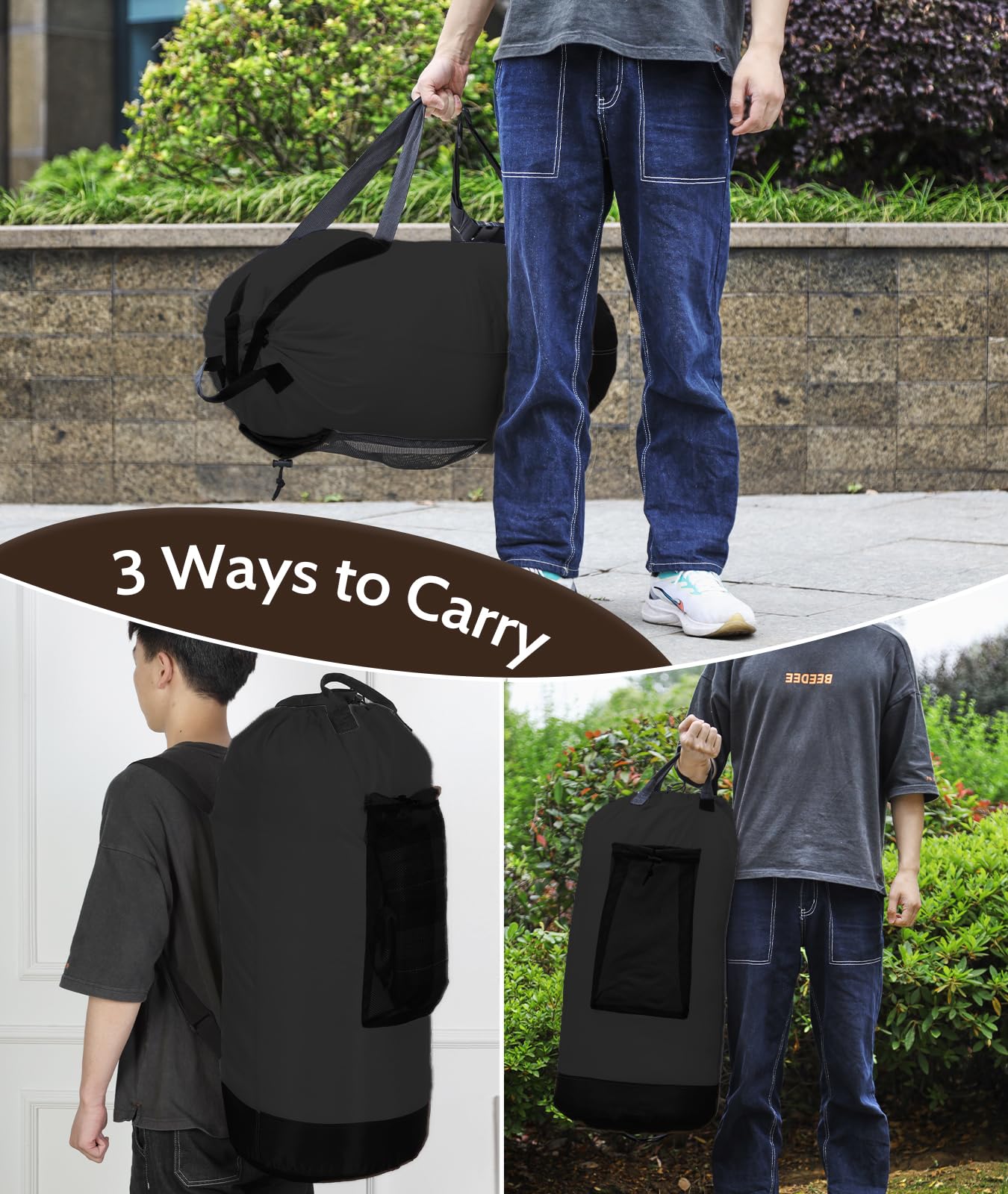 Quatish Laundry Bag Backpack, Laundry Bag with Straps, College Laundry Backpack Extra Large Heavy Duty, Waterproof Dirty Laundry Hamper Bag with 3 Pockets, Portable for Dorm, Apartment, Travel