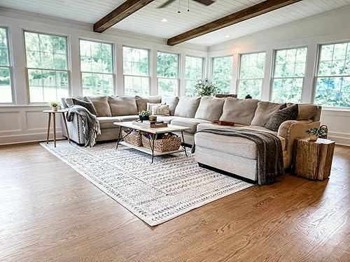 BoutiqueRugs Greig Farmhouse Moroccan Geometric Area Rug - Boho Aztec Tribal Carpet for Living Room - Black, Charcoal, Light Gray - 7'10" Round Rug
