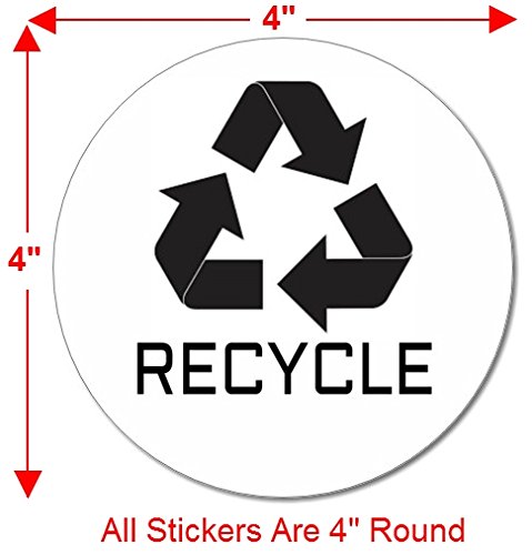 Recycle & Trash Stickers (2 Trash + 2 Recycle, Premium Quality) for Use on Trash Cans & Recycle Bins of All Types; 4" Round with Adhesive on Back (2 White Trash + 2 Green Recycle)