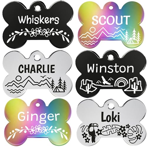 GoTags Dog Tags, Personalized Pet Tags in Stainless Steel, Solid Brass, Rainbow Steel or Black Steel with Cute Custom Design for Dogs and Cats, Engraved on Both Sides, Made in USA, Heart Regular