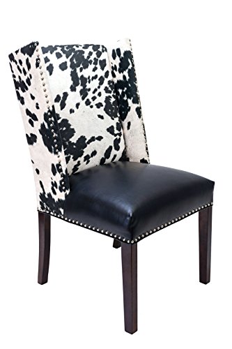 Sole Designs Rexford Collection Faux Leather and Fabric Upholstered Wingback Dining Chair with Holstein Pattern and Nailhead Trim, Set of 2, Black